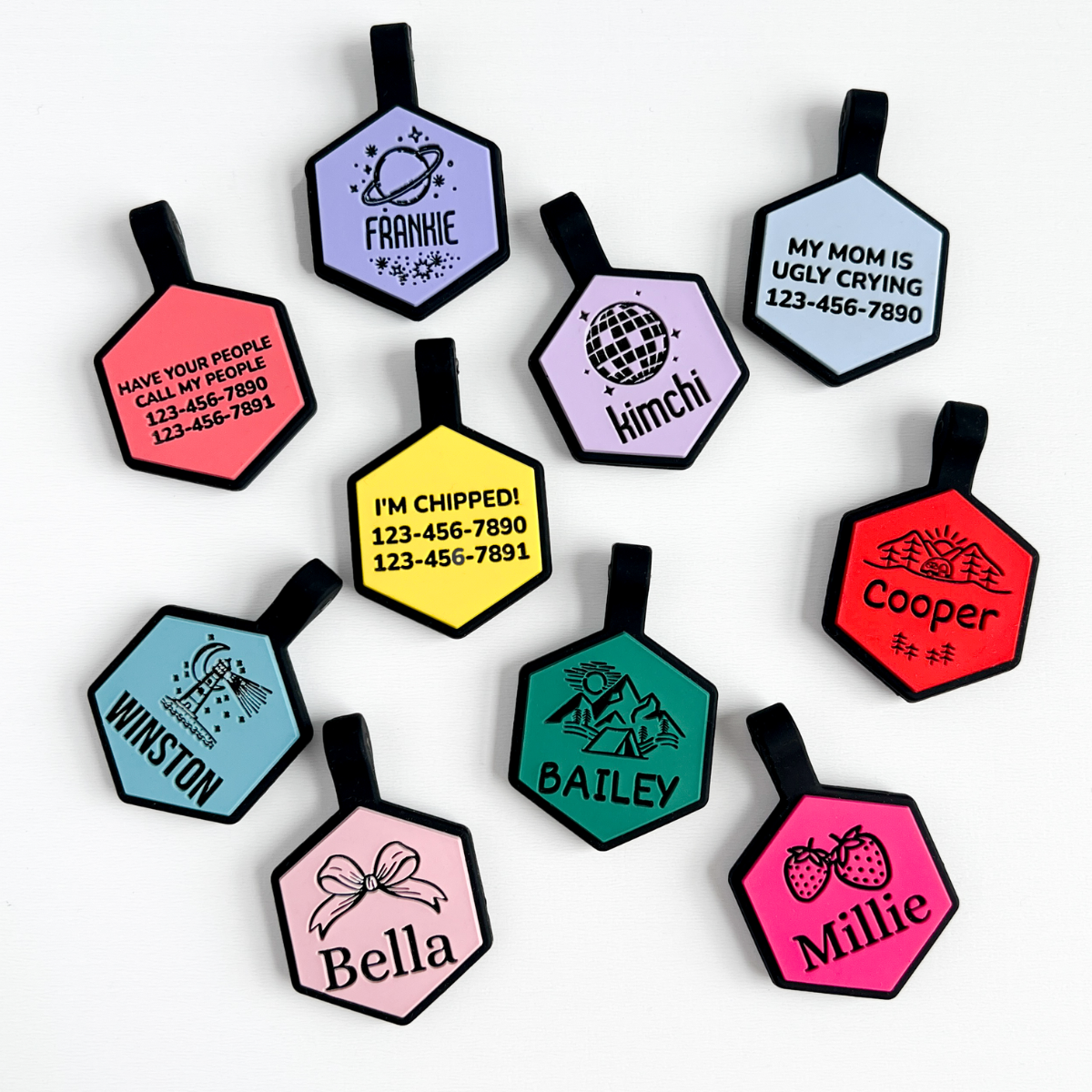 Custom Silicone Pet ID Tags – Silent, Durable & Engraved – SillyGoosePets